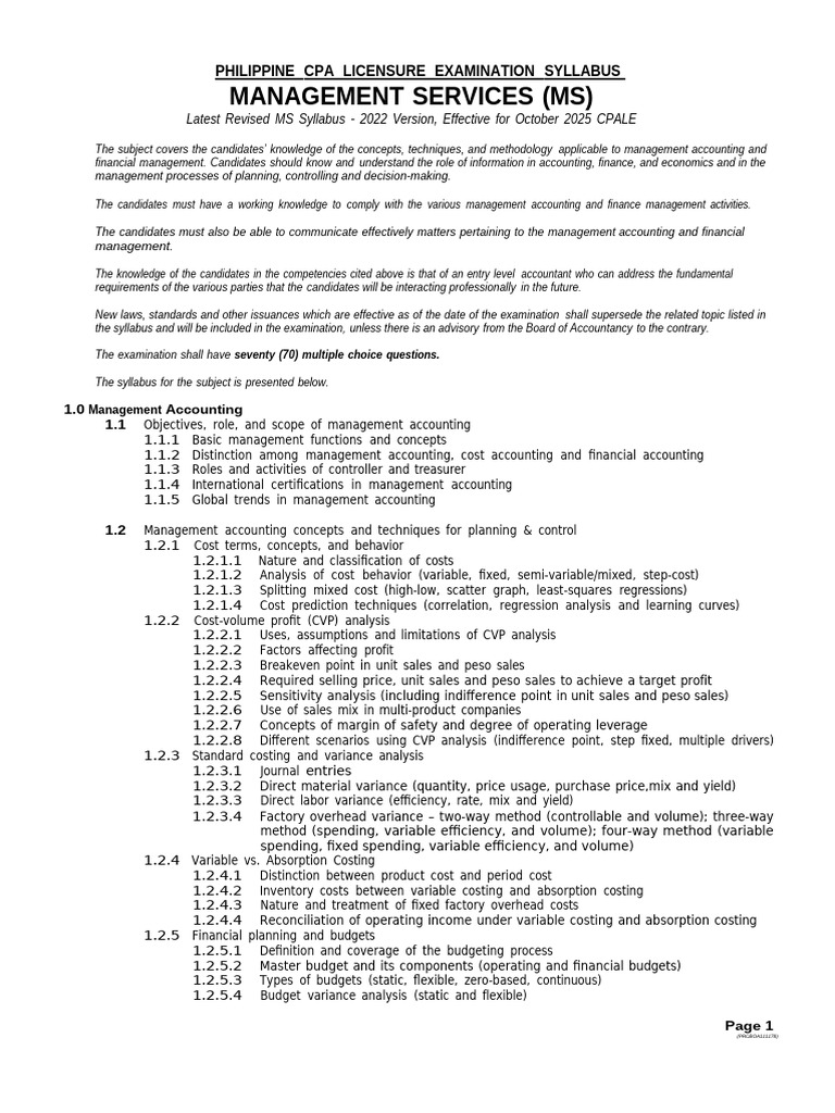 MS Syllabus - October 2025 CPALE | PDF | Capital Budgeting | Net ...