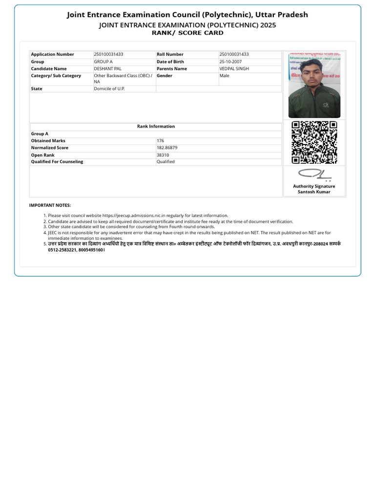 Deshant Rank Card | PDF