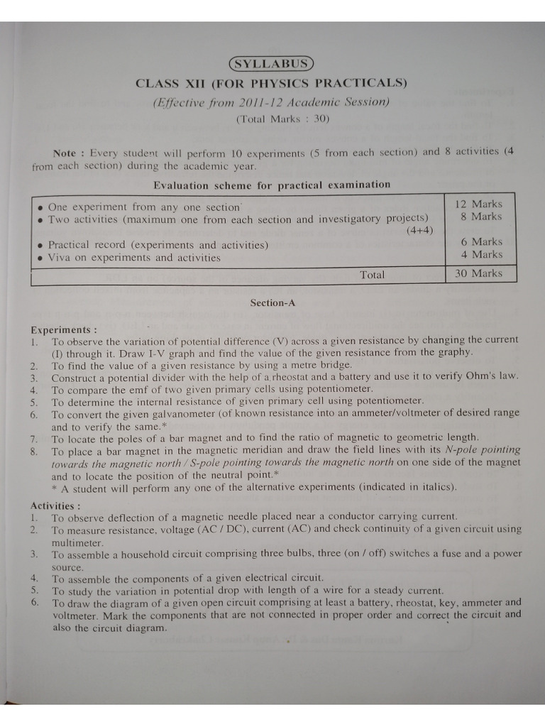 Class 12 Physics Practical - Activities | PDF