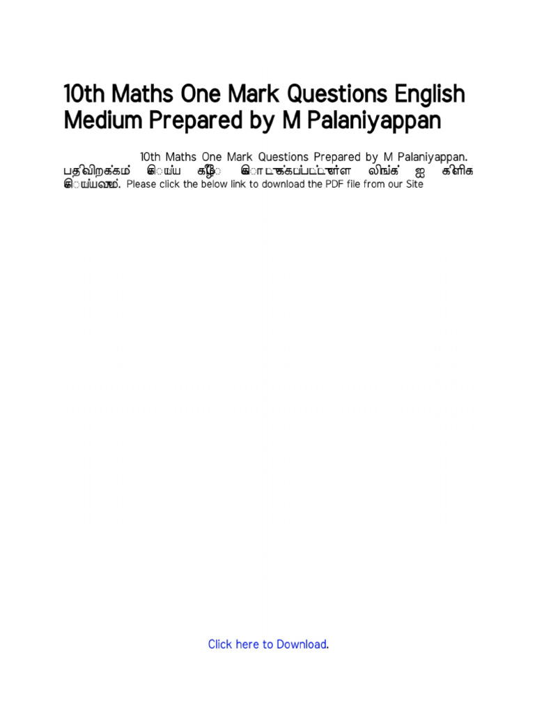 10th Maths One Mark Questions English Medium Prepared by M Palaniyappan ...