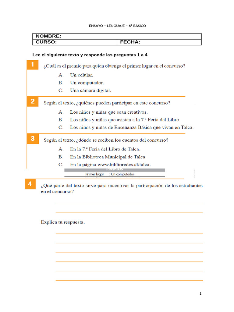 Ensayo 2 Lenguaje 6to Basico | PDF