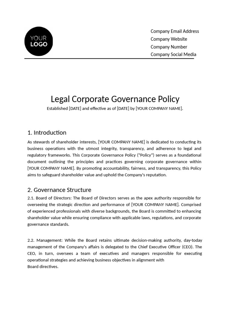 Corporate Governance Policy Template | PDF | Governance | Corporate ...