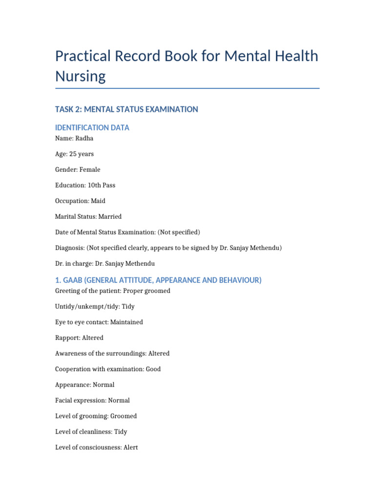 Mental Status Examination | PDF