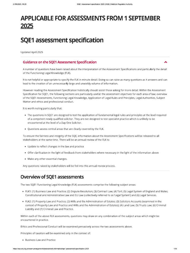 Cut Down - To PRINT SQE1 Assessment Specification 2025 - SQE ...