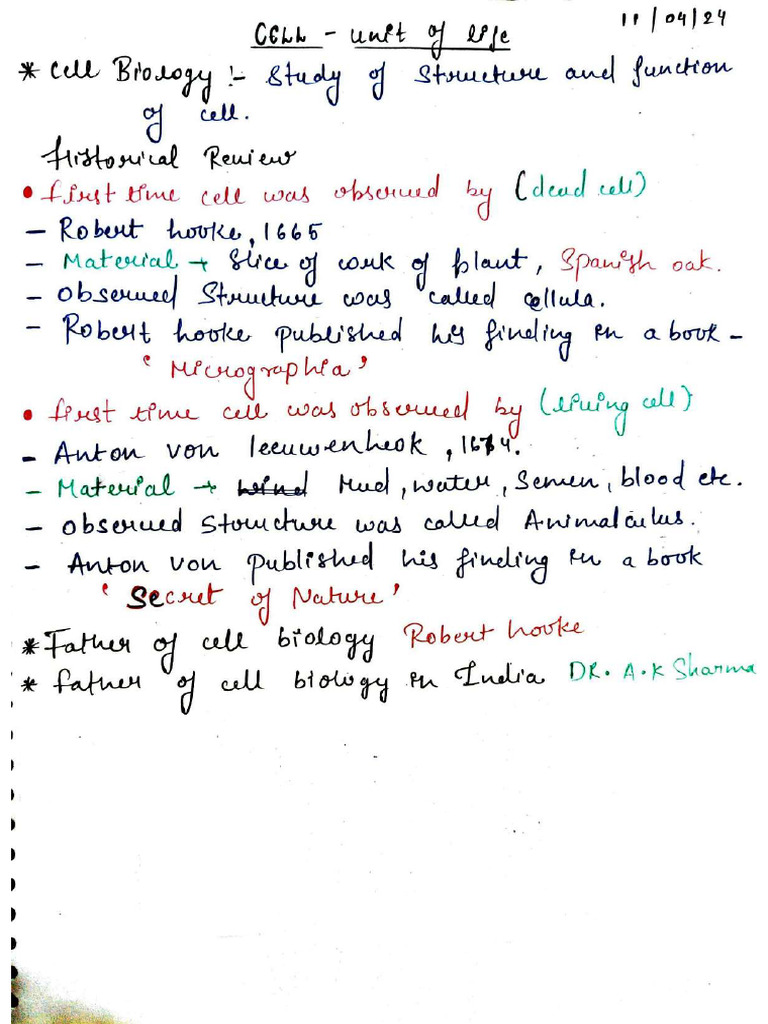 HW Notes Cell Unit of Life | PDF