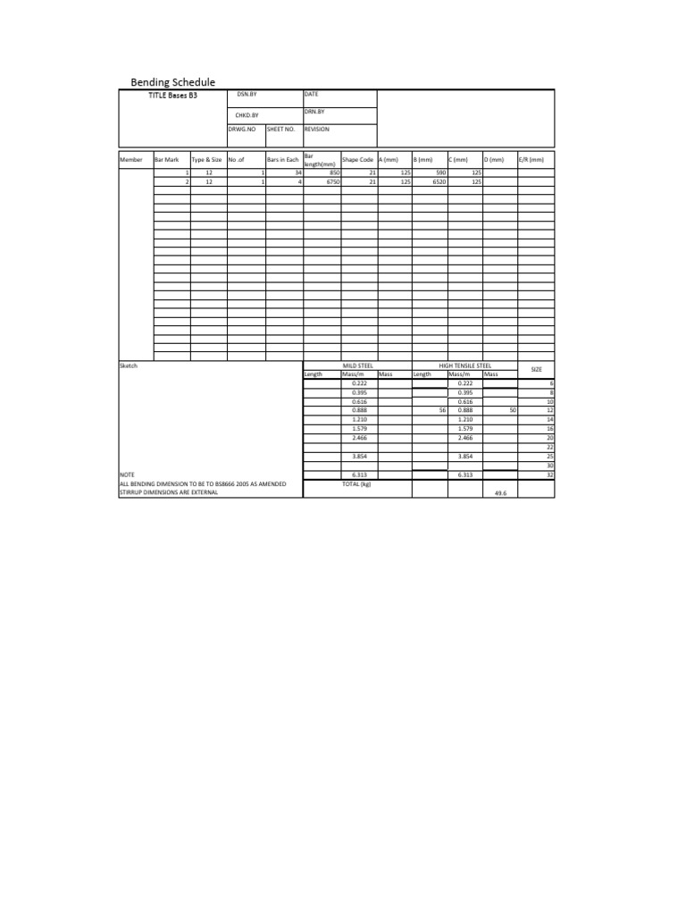 Maredza B3 Bending Schedule | PDF | Mechanical Engineering | Building Engineering