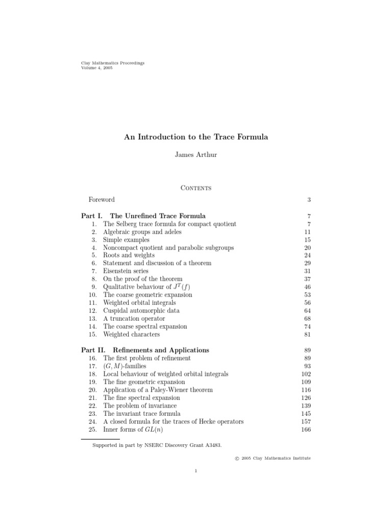 An Introduction To The Trace Formula | PDF | Representation Theory | Group (Mathematics)