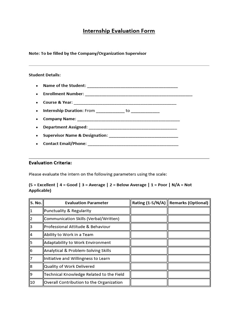 Internship Evaluation Form | PDF