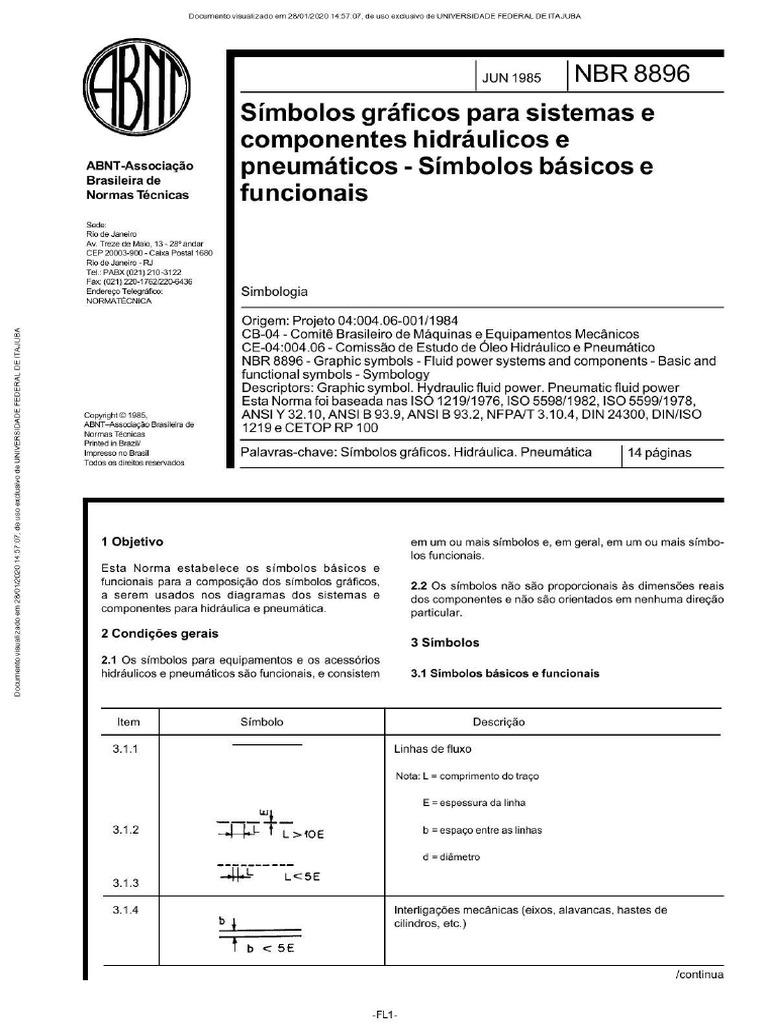 NBR8896 - Símbolos Hidráulicos e Pneumáticos Básicos - 1985 | PDF