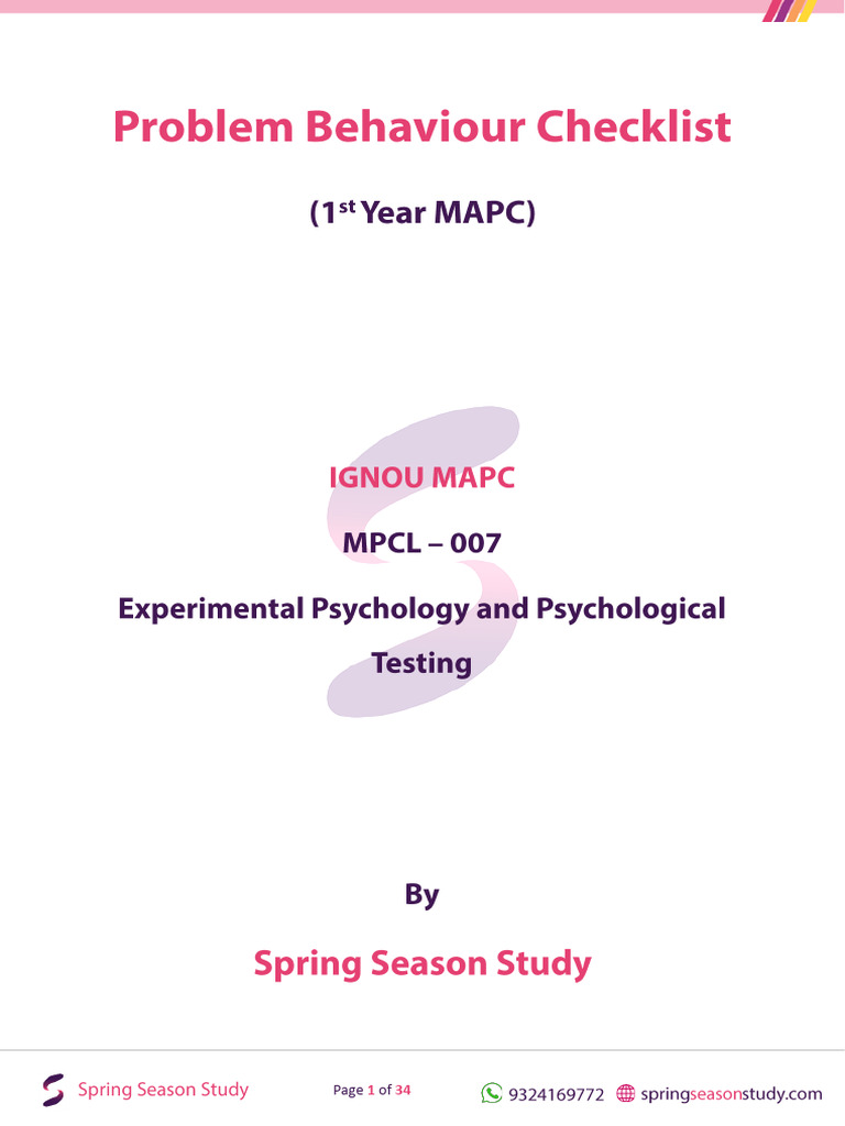 SSS Problem Behaviour Checklist Practical | PDF