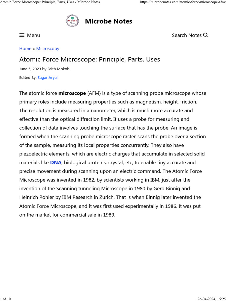 Atomic Force Microscope Principle, Parts, Uses - Microbe Notes | PDF ...