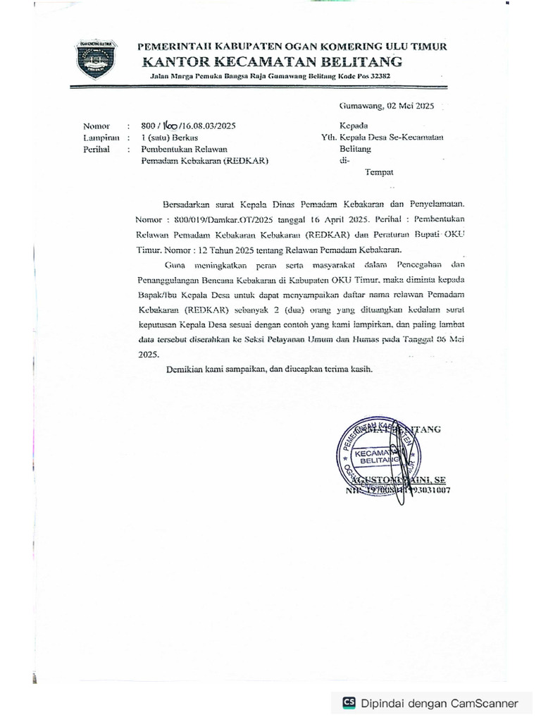 Surat Pembentukan Relawan Pemadam Kebakaran | PDF