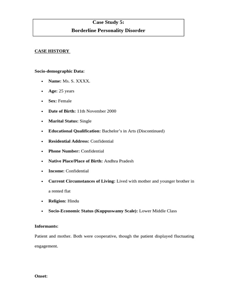 Case Study: Borderline Personality Disorder | PDF | Borderline ...