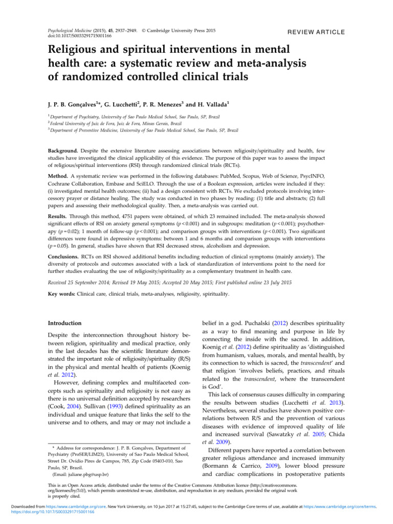 Religious Interventions in Mental Health | PDF | Randomized Controlled ...