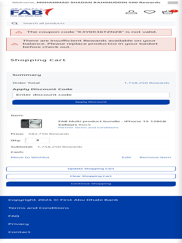 FAB Rewards Shop - Shopping Cart | PDF