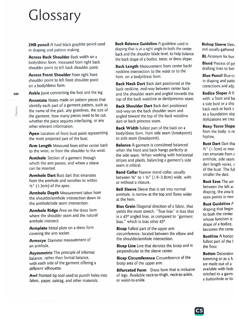 Pattern Making Book Glossary | PDF
