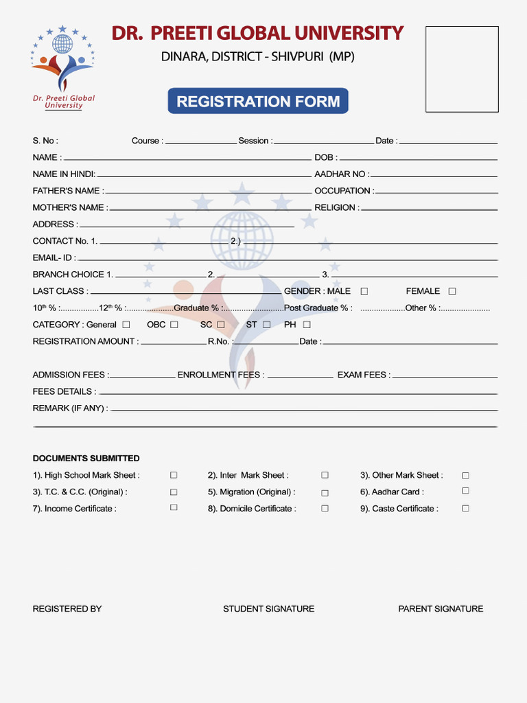 Dr. Preeti University Form | PDF