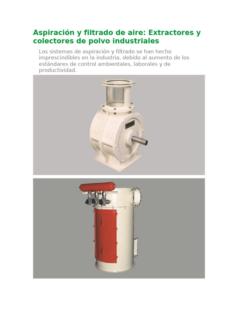 Aspiración y Filtrado de Aire: Extractores y Colectores de Polvo Industriales | PDF | Filtración ...