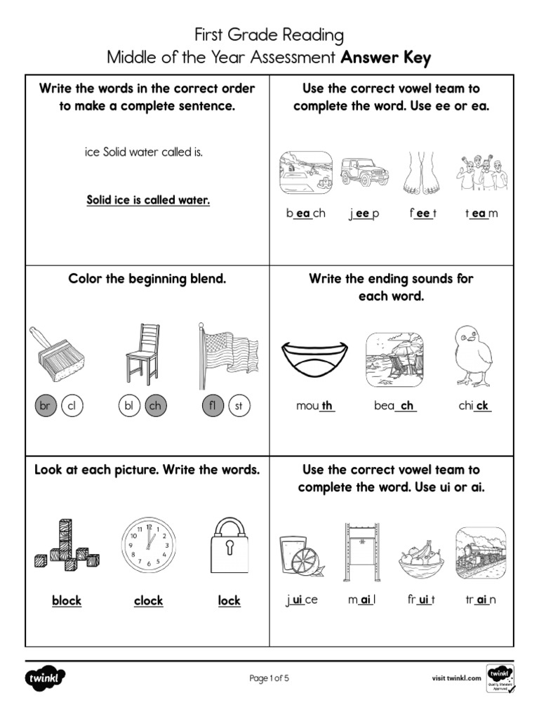 Answer Key First Grade Middle of The Year ELA Reading Assessment | PDF