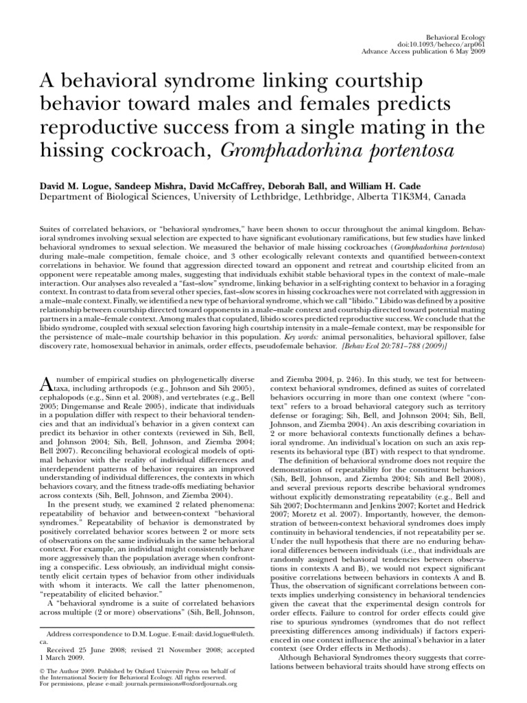 A Behavioral Syndrome Linking Courtship Behavior Toward Males and ...