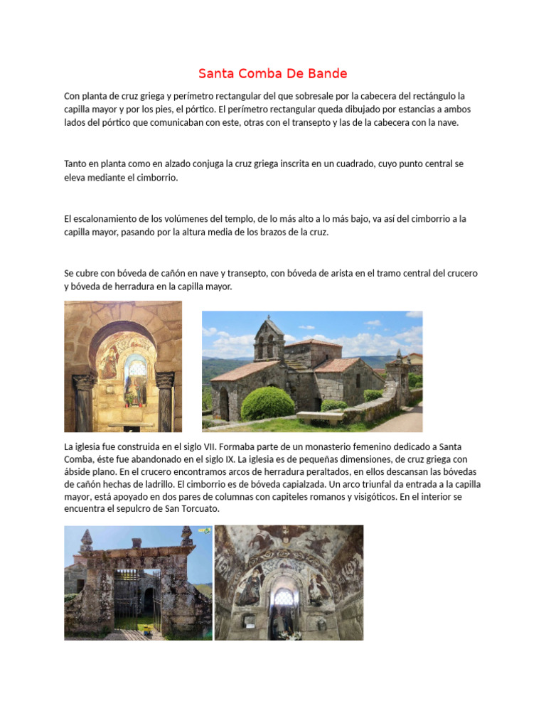 Santa Comba de Bande (Homework Project For History Lesson) | PDF