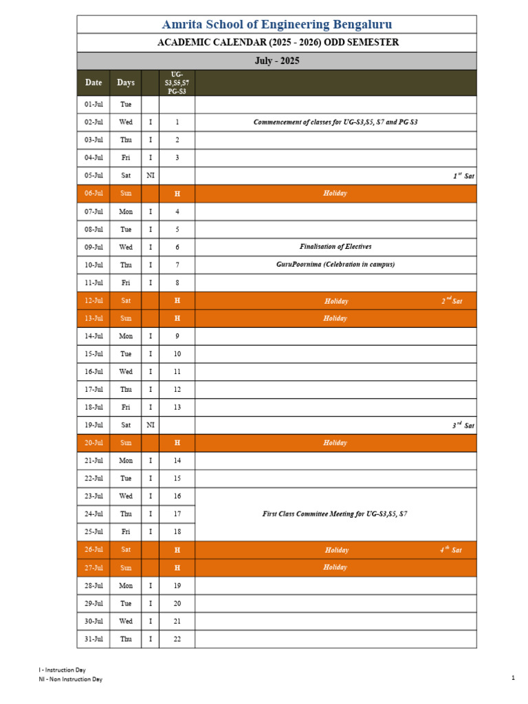 Academic Calendar 2025-26 Odd Sem | PDF | Religious Festivals ...