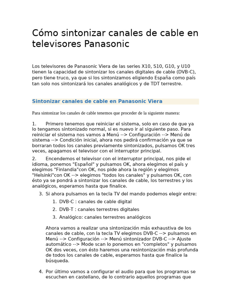 Cómo Sintonizar Canales de Cable en Televisores Panasonic VIERA | PDF ...
