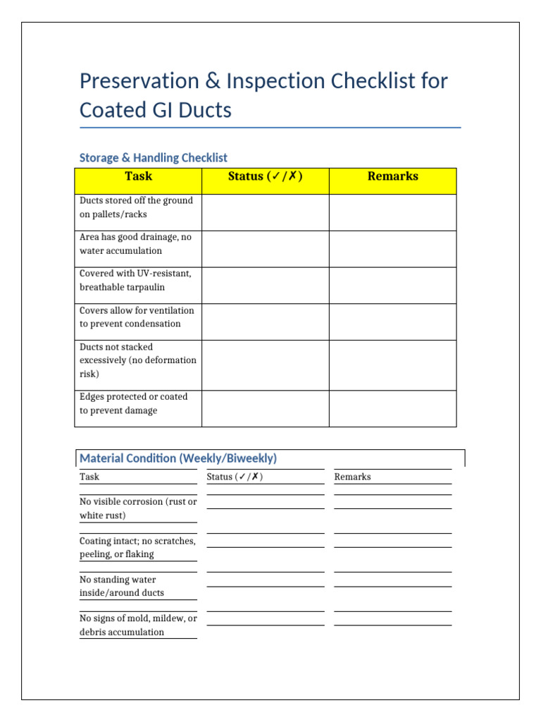 GI Duct Preservation Checklist | PDF