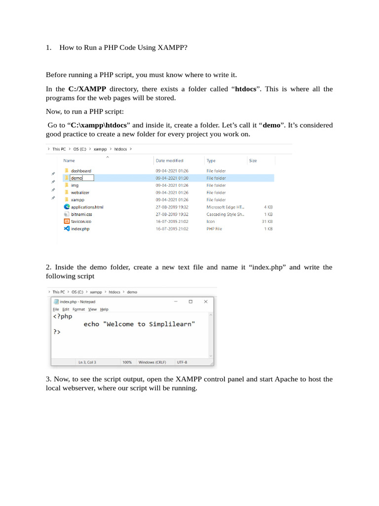 Steps To Run PHP On Xampp | PDF