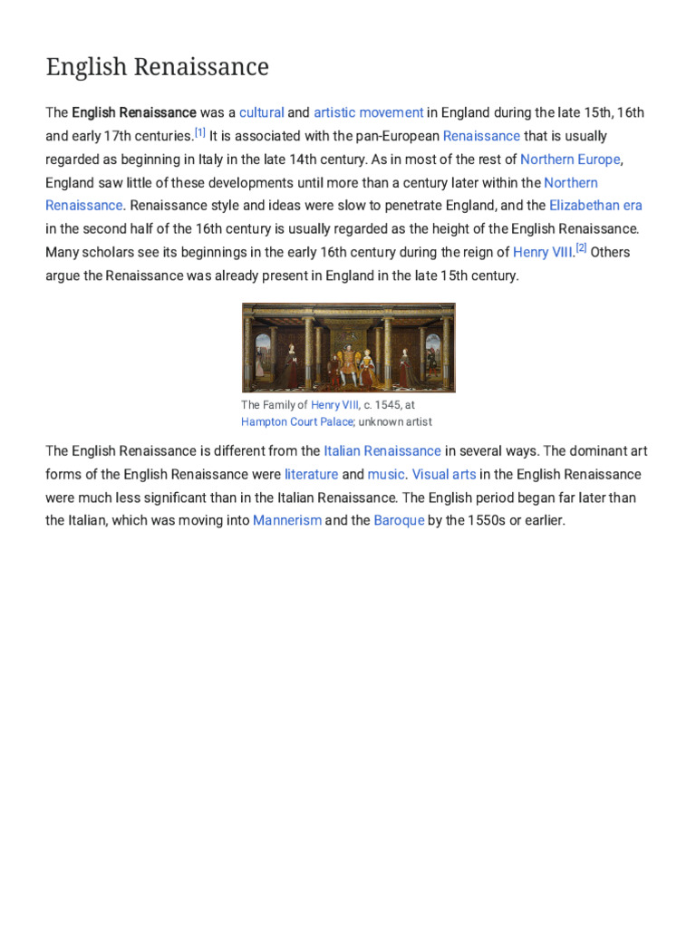 English Renaissance - Wikipedia | PDF | English Renaissance | Renaissance