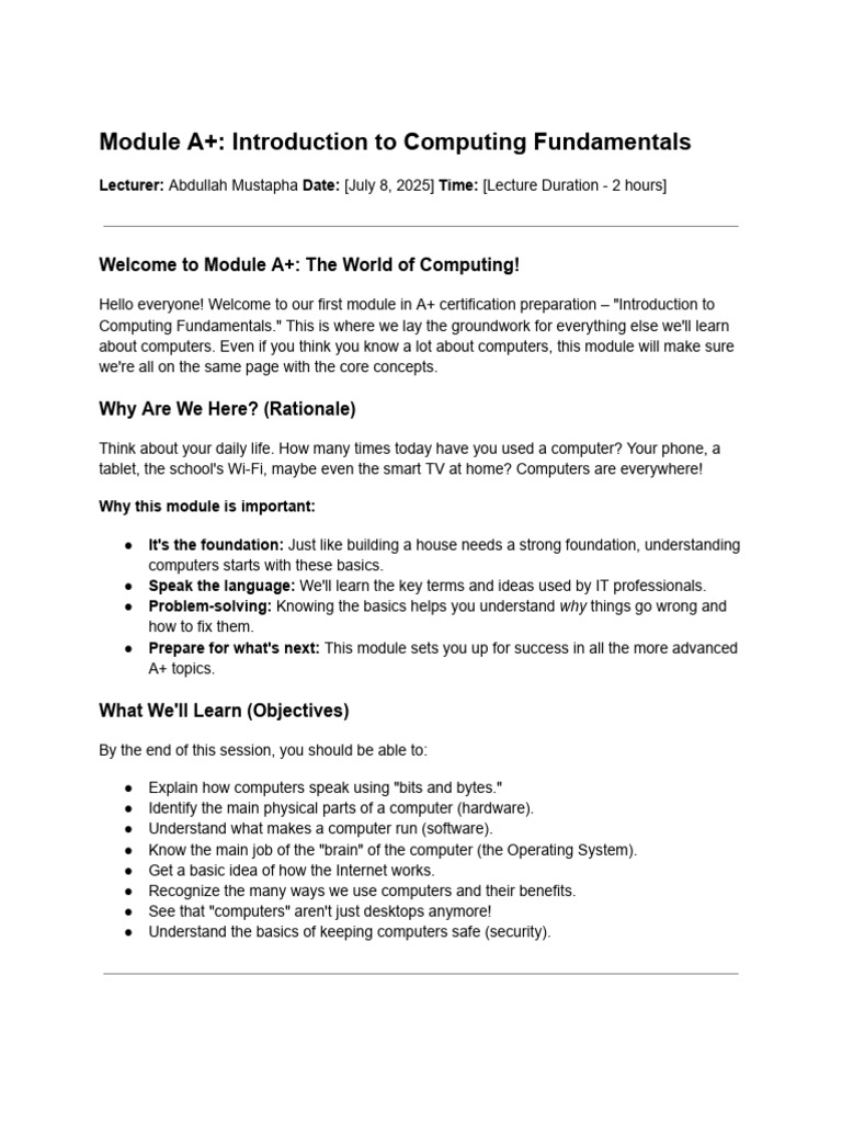 Module A+ - Introduction To Computing Fundamentals | PDF | Byte | Operating System