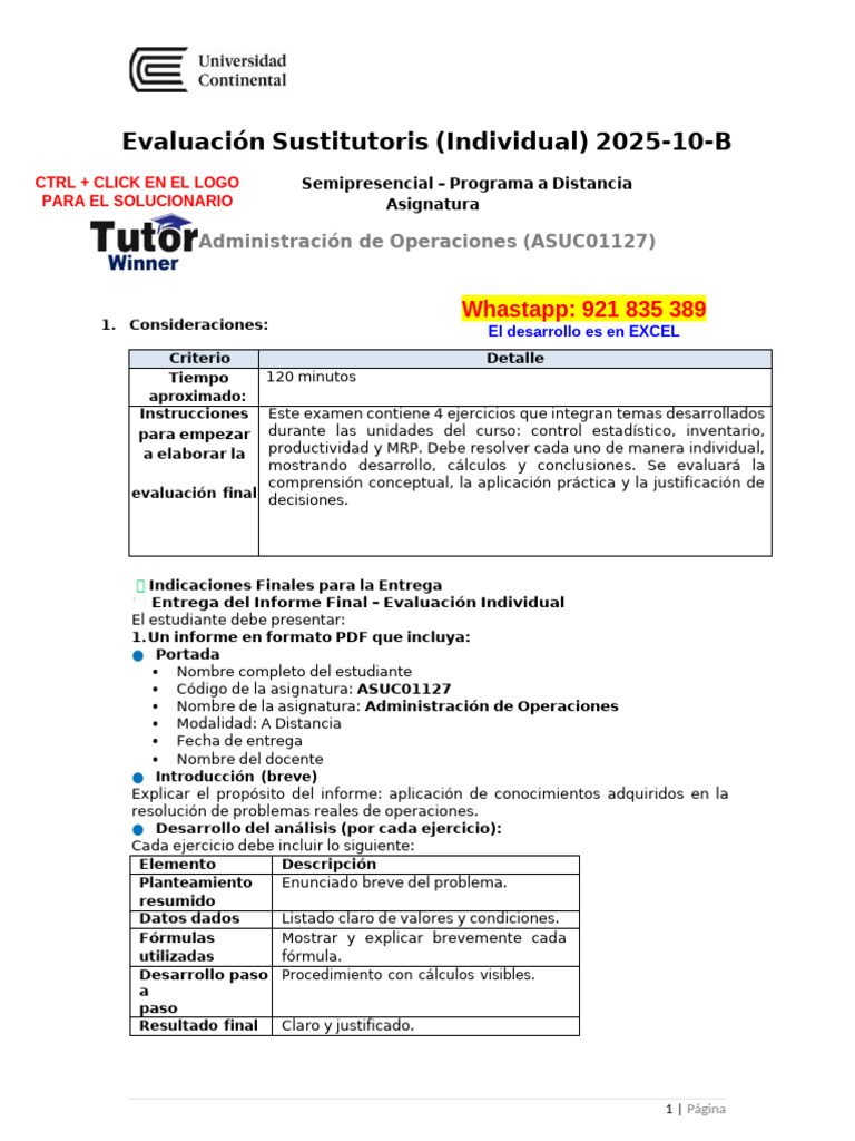 TW-Evaluación Sustitoria Administración de Operaciones (ASUC01127) (WSP +51 921 835 389) | PDF ...