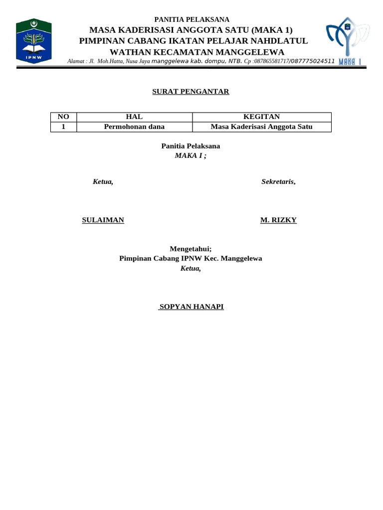 Permohonan Dana Kaderisasi IPNW 2025 | PDF