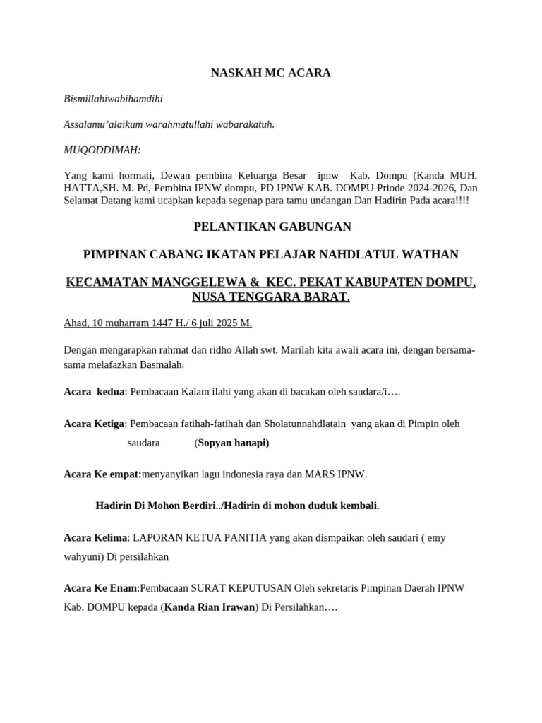 Pelantikan Gabungan IPNW Dompu 2025 | PDF