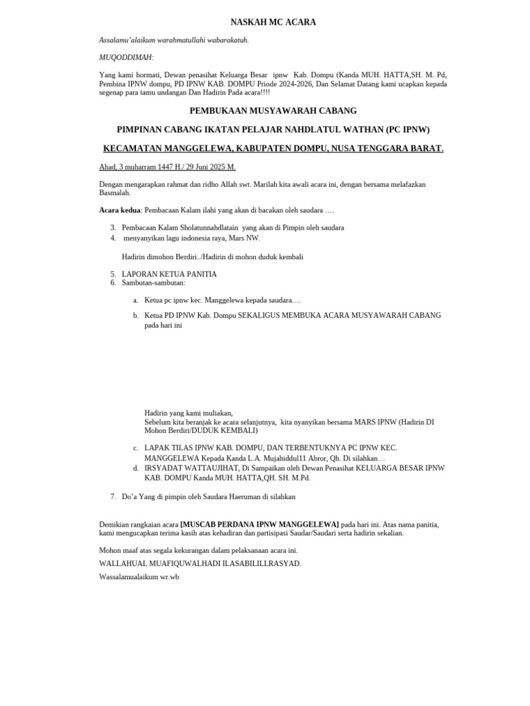 Naskah MC Acara | PDF