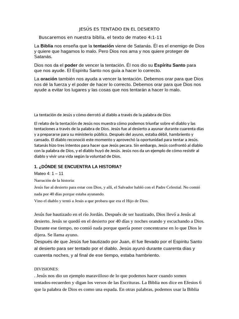 Tentaciones de Jesús en el Desierto | PDF | Creencia religiosa y ...