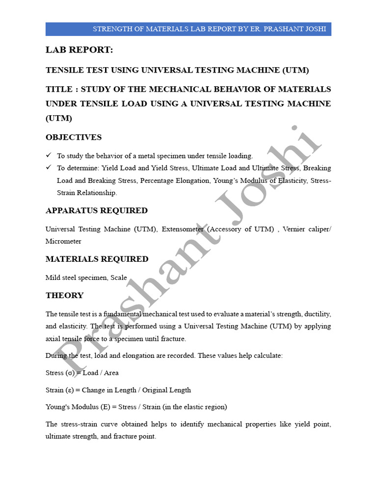 Tensile and Torsion Testing Lab Report | PDF | Deformation (Engineering ...