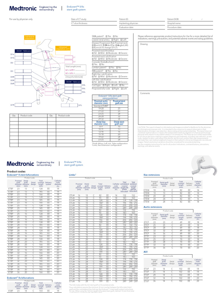 Endurant II Stent Graft Sizing Guide | PDF | Medical Specialties ...