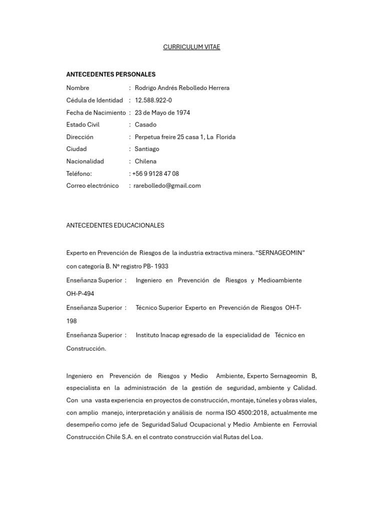 Curriculum Rodrigo Rebolledo 2025 | PDF