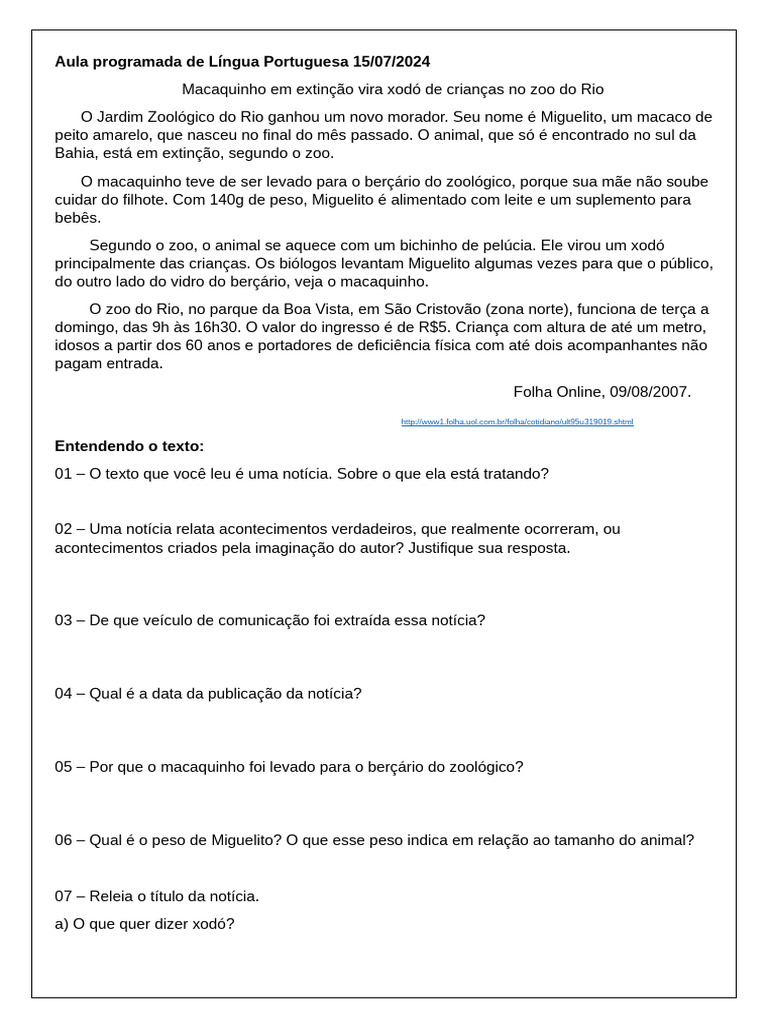 Aula Programada 4° Ano | PDF