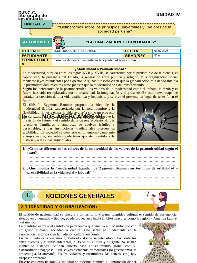 5° DPCC - Actv.03-Uni.4 2024 | PDF | Globalización | Internet