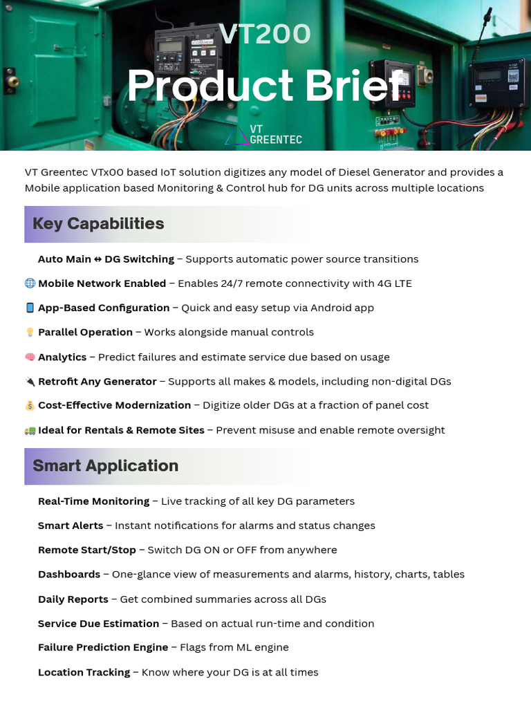 VT Greentec IoT For Diesel Generator Monitoring | PDF