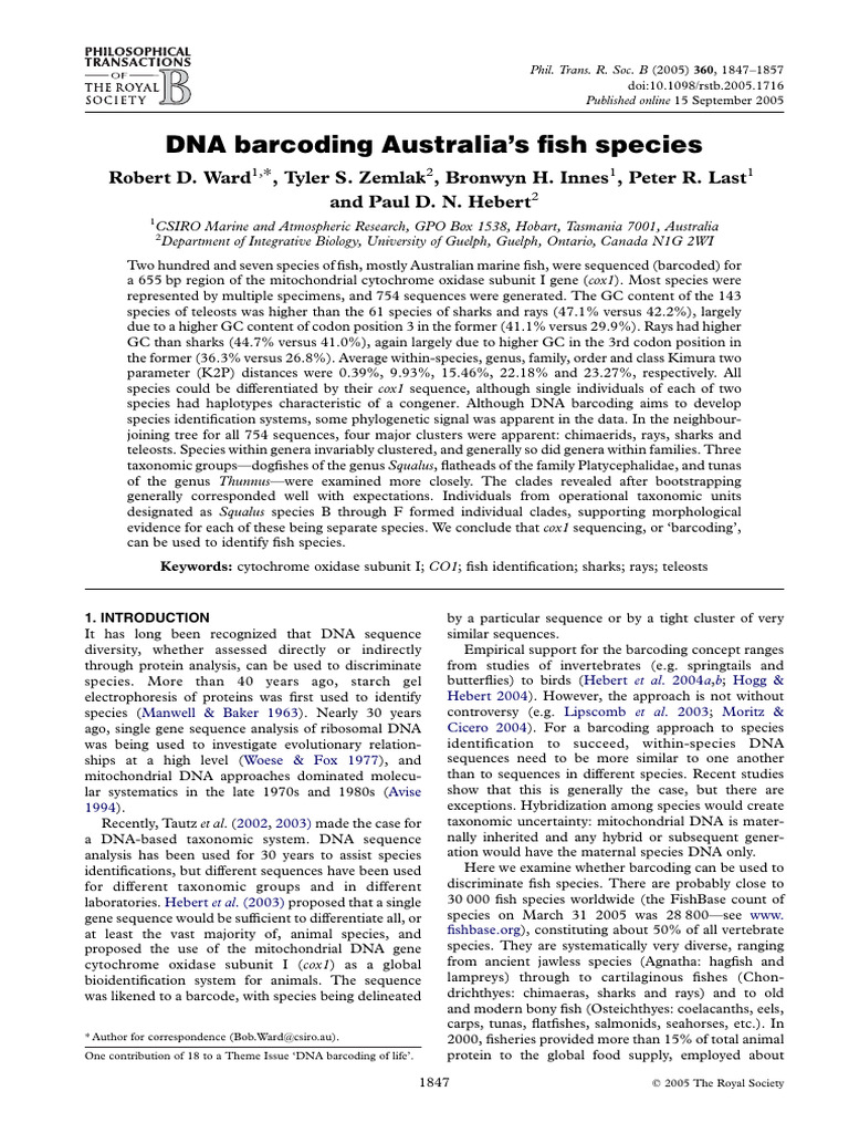 DNA Barcoding Australia's Fish Species | PDF | Tuna | Species