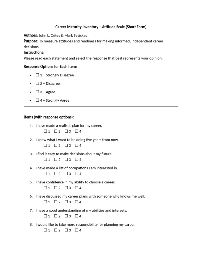 Career Maturity Inventory Scale | PDF | Chess Theory | Chess