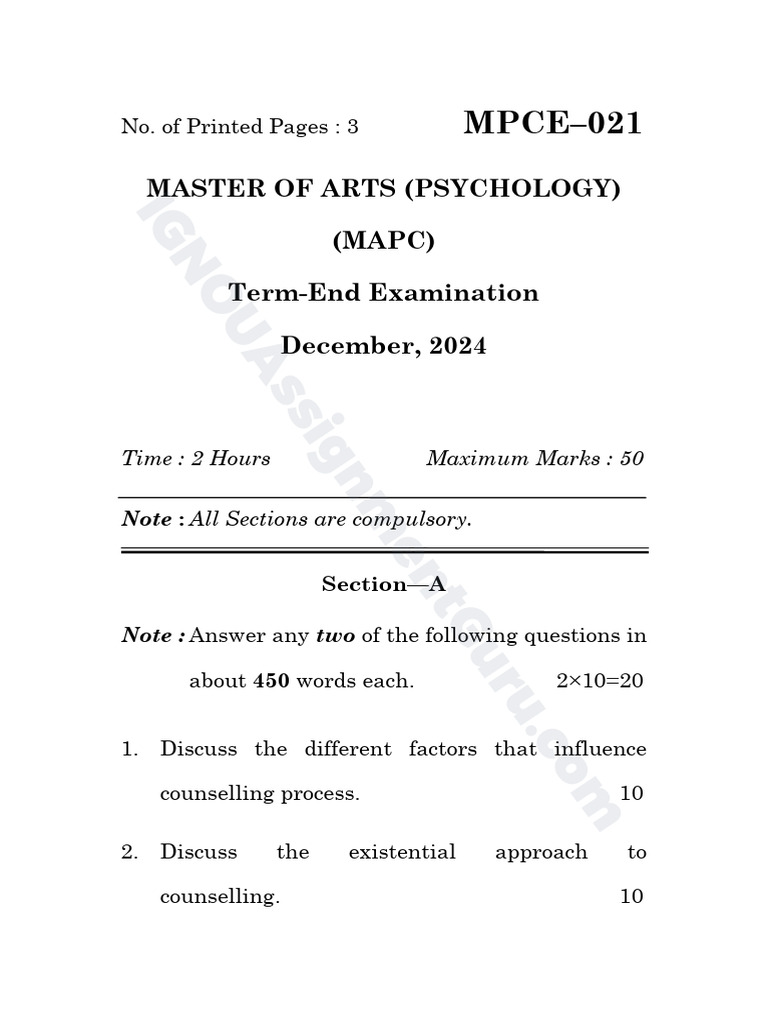 Dec 2024 MPCE-021 | PDF | Psychotherapy | Behavioural Sciences