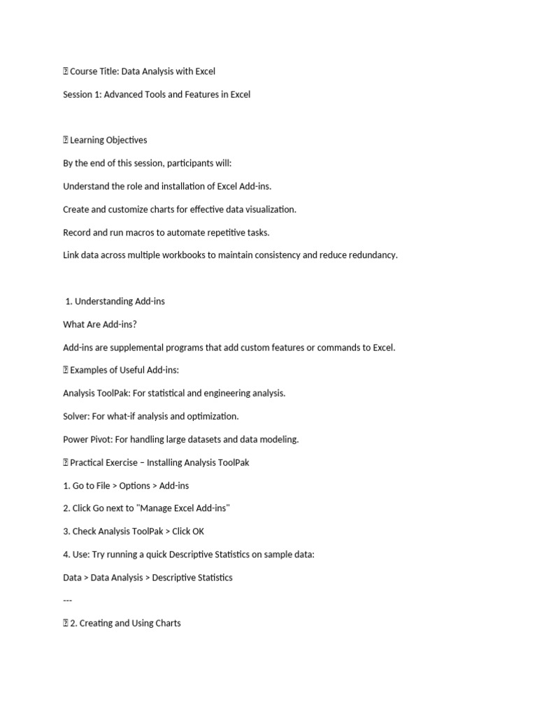 Session1 Data Analysis Class Pdf Microsoft Excel Computing 1642