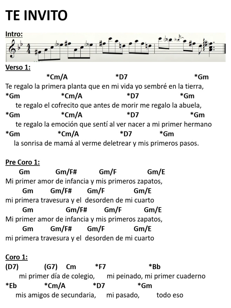 Te Invito: Letra y Acordes | PDF