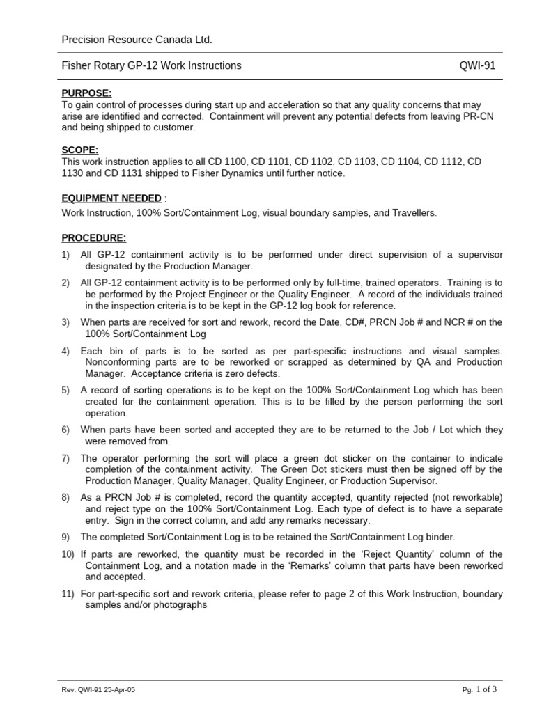 GP-12 Containment Work Instructions | PDF