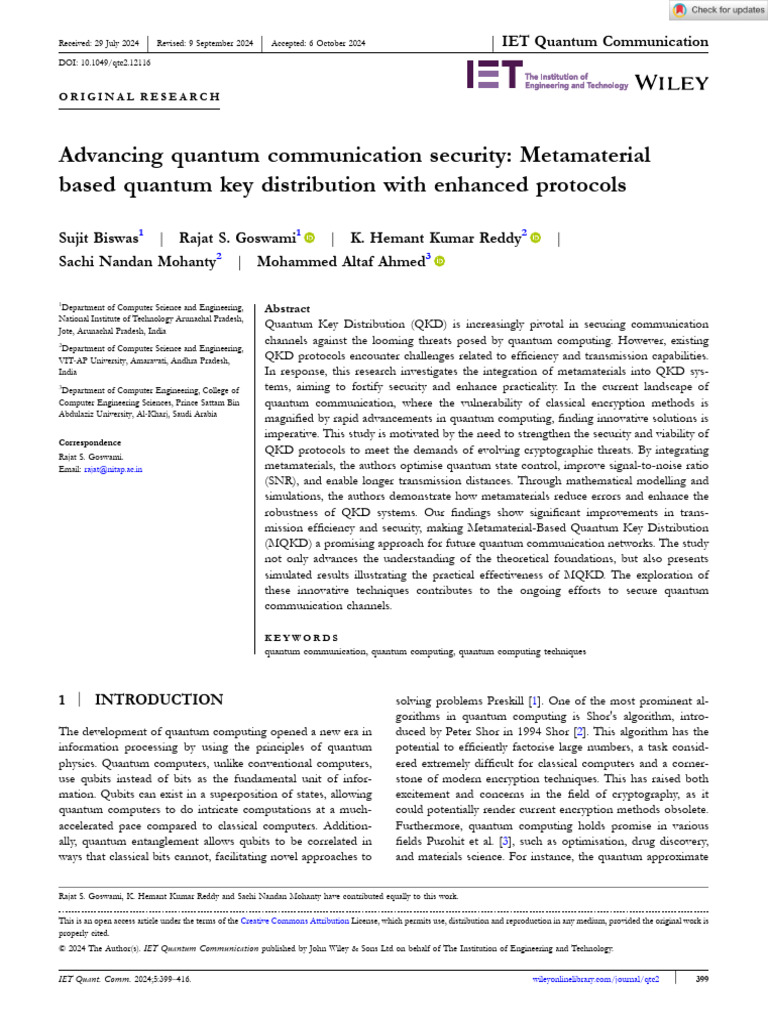 IET Quantum Communication - 2024 - Biswas - Advancing Quantum Communication Security ...
