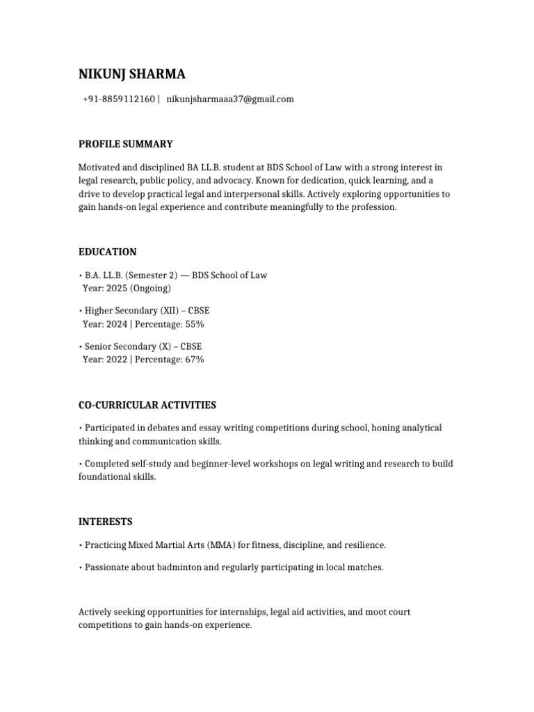 Nikunj Sharma CV | PDF